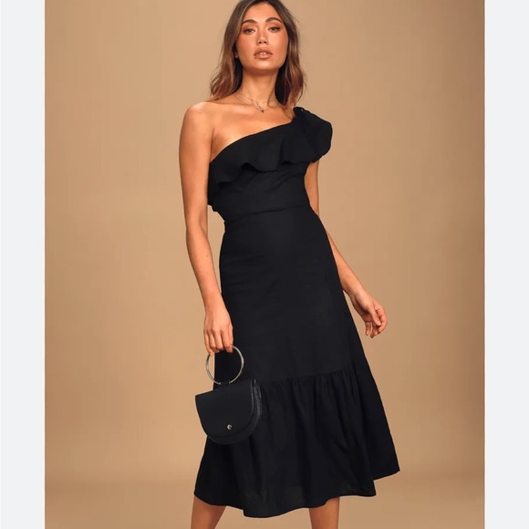 Lulus | Dresses | Lulus Black Sunkissed Memories One Shoulder Midi ...